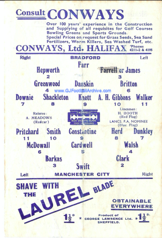 Manchester City v Bradford Park Avenue – Gary James' Football Archive