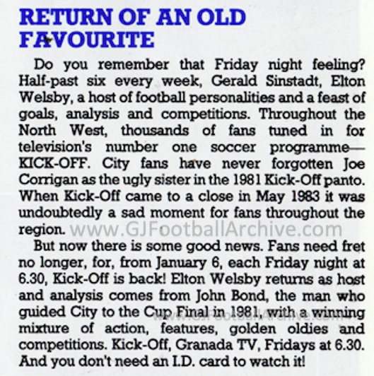 The 1980s: Kick Off Is Back! – Gary James' Football Archive