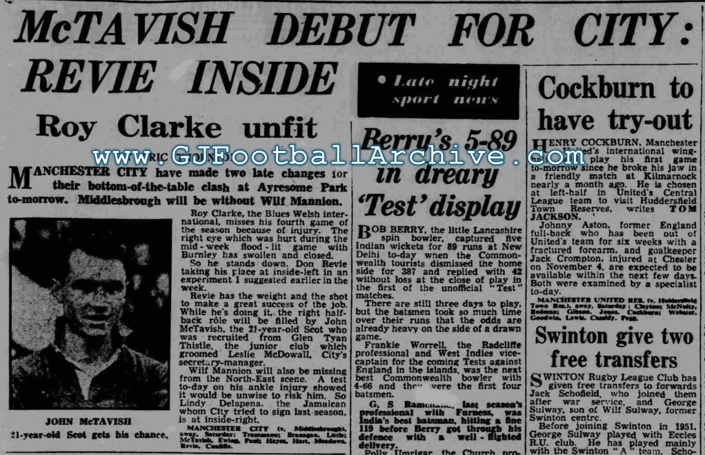 The 1950s: McTavish Debut – Gary James' Football Archive